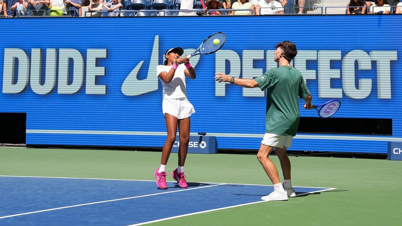 Dude Perfect entertains during Arthur Ashe Kids' Day at the 2025 US ...
