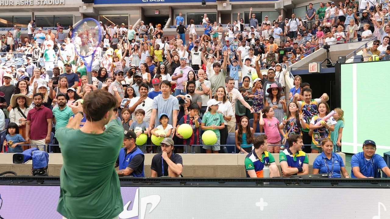 Dude Perfect entertains during Arthur Ashe Kids' Day at the 2025 US ...